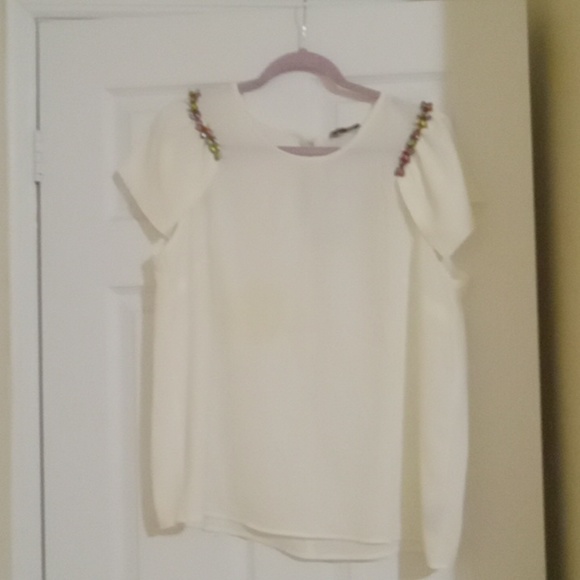 Love University | Tops | Women White Crepe Stone Blouse | Poshmark